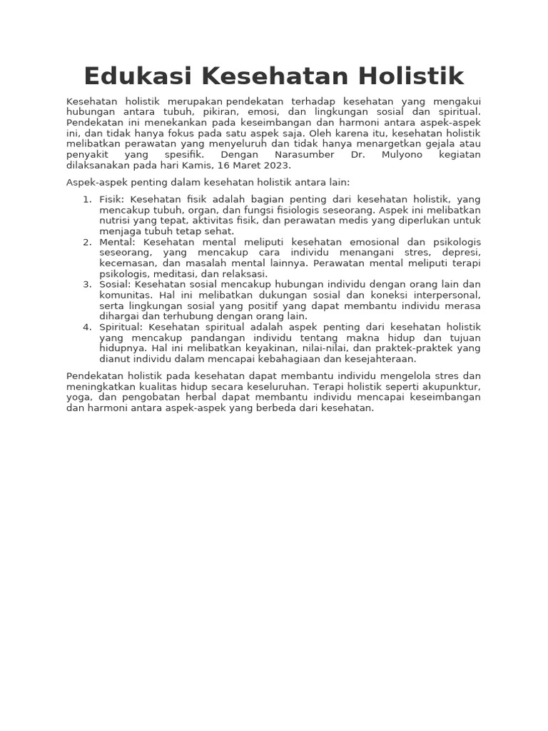 Kesehatan Holistik: Pendekatan Menyeluruh | PDF