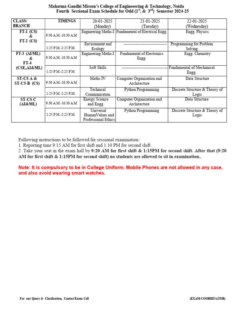 Revised - Fourth Sessional Exam Schedule - 2024-25 | PDF | Science ...