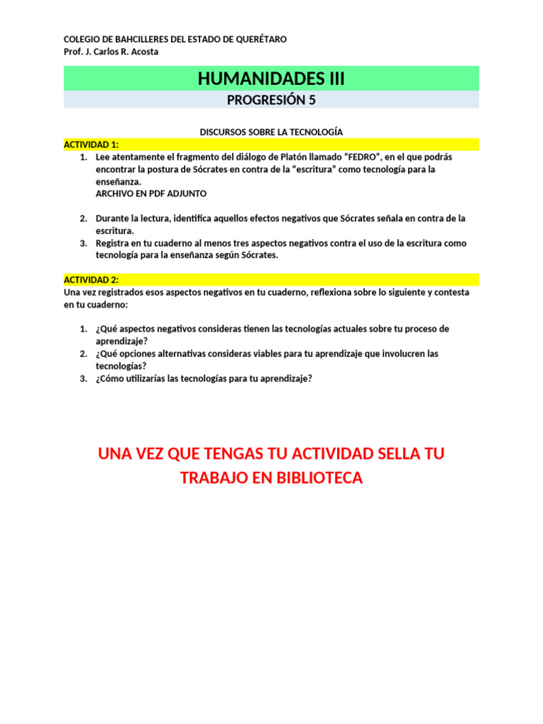 Humanidades Iii Progresion 5 Actividad 2 | PDF