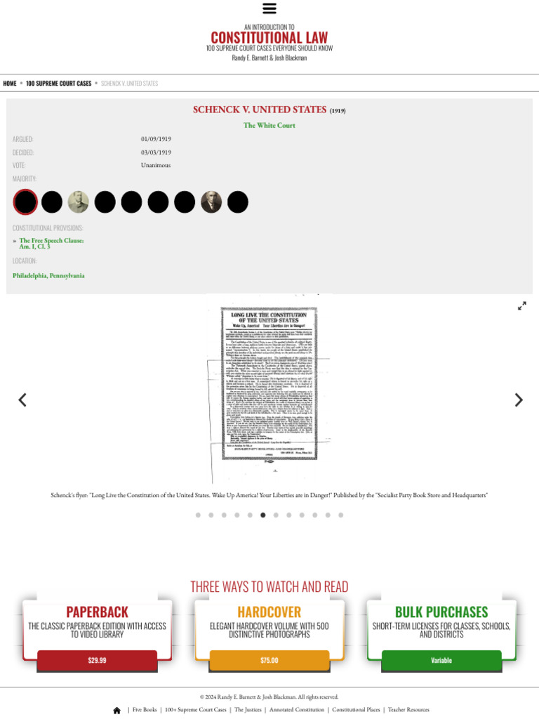 An Introduction To Constitutional Law Schenck v. United States | PDF ...