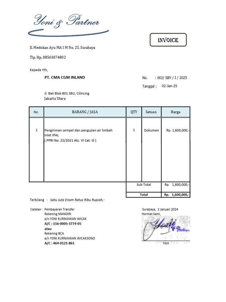 INVOICE Kwitansi Cma CGM | PDF