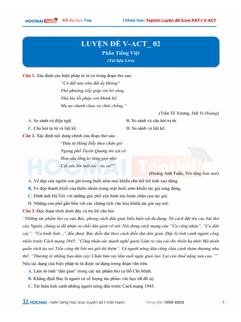 Tieng Viet V-ACT25 Luyen de 02 | PDF