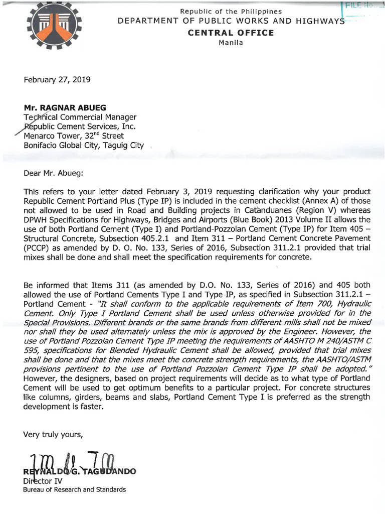 DPWH BRS Reply on T1P usage | PDF