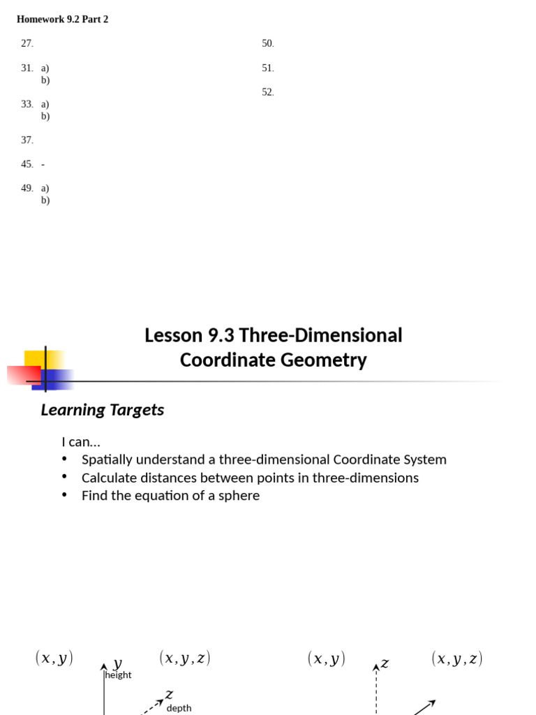 Lesson 9.3 Three-Dimensional Coordinate Geometry | PDF