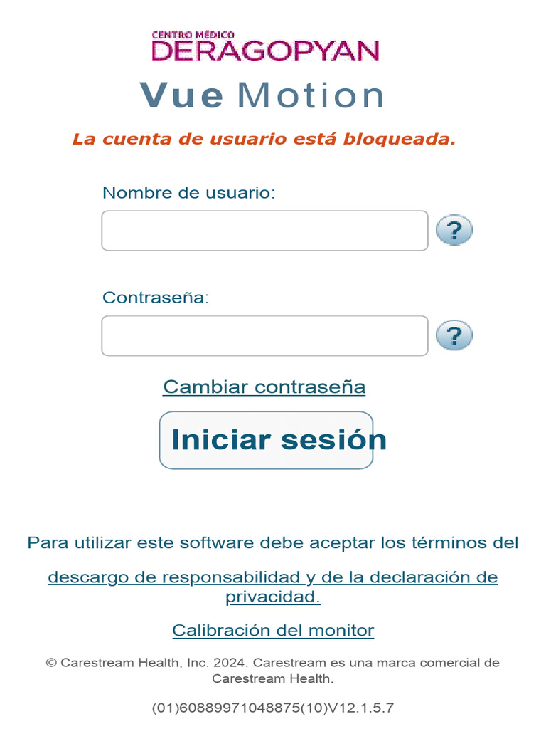 Carestream Vue Motion iniciar sesión | PDF