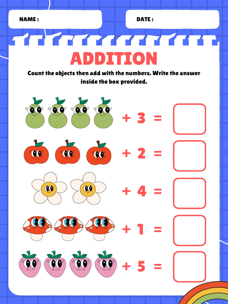 Colorful Fun Groovy Addition Math Worksheet | PDF