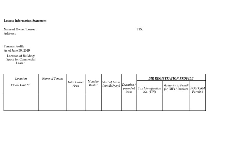 Lesses Information Statement | PDF
