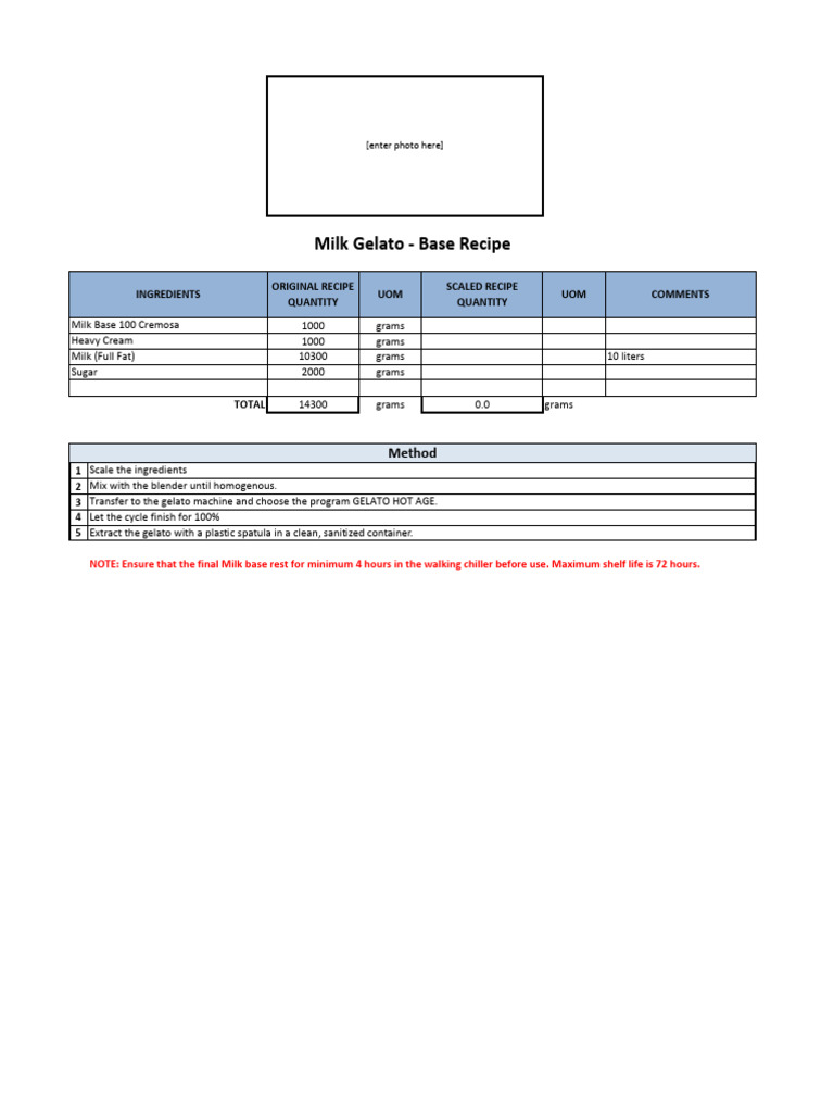 Milk Gelato Base Recipe Guide | PDF