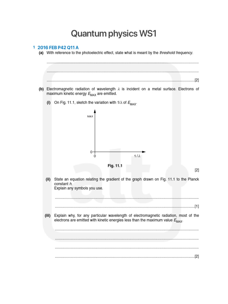 Quantum Physics WS Merged | PDF | Photoelectric Effect | Electron