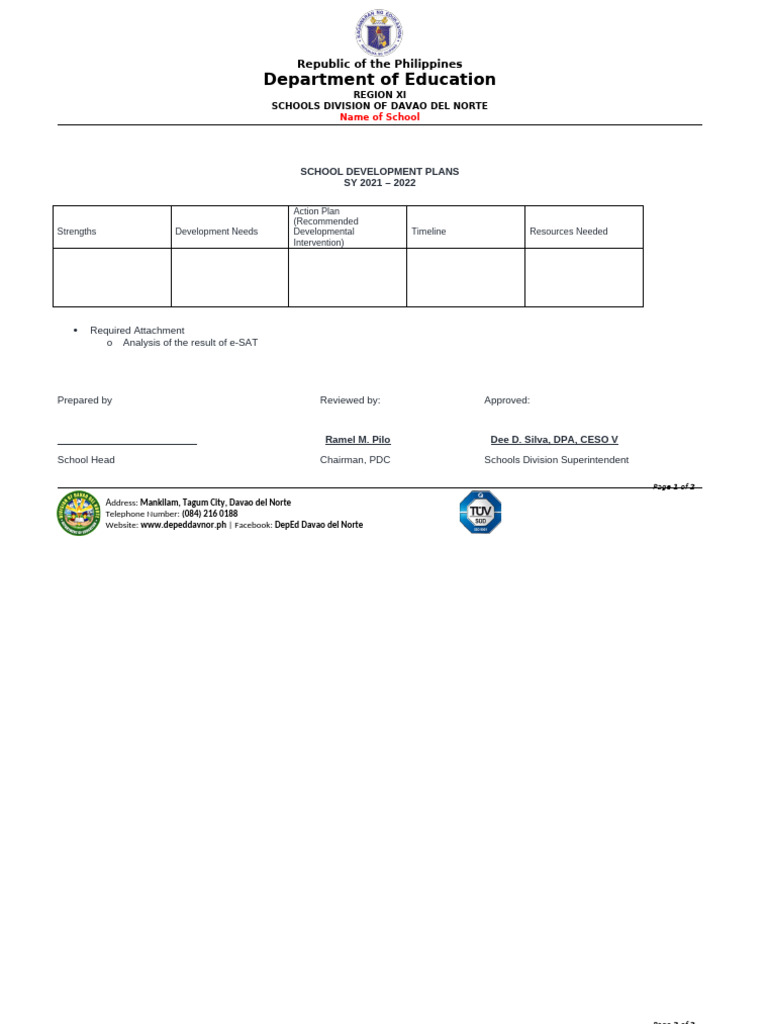 School Development Plan | PDF