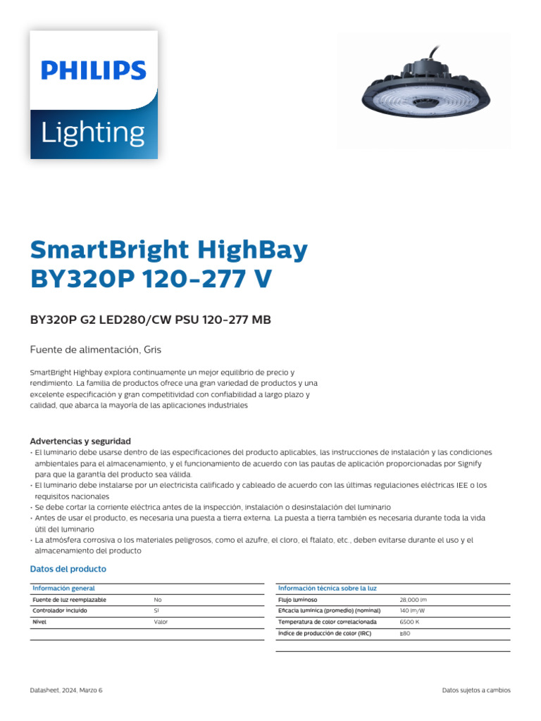 Luminaria LED SmartBright BY320P 120-277V | PDF | Fuente de alimentación | Poder (Física)