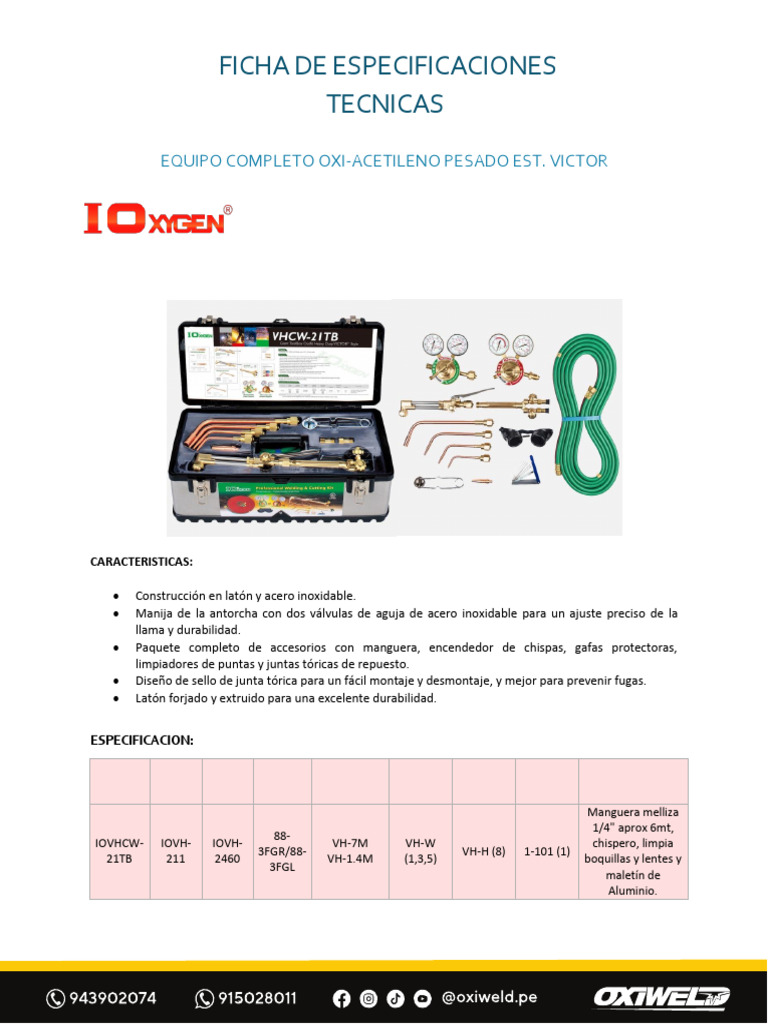 Ficha Tecnica Kit Oxicorte Estilo Victor Morris Ioxigen Iovhcw-21tb | PDF
