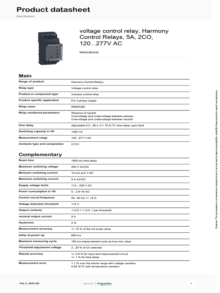 Schneider Electric Harmony-Control-Relays RM35UB3N30 | PDF | Relay | Alternating Current