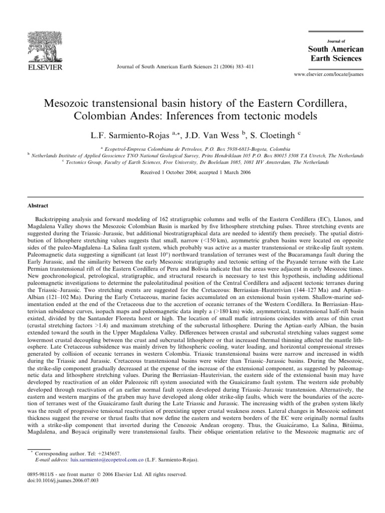 Mesozoic Basin History of Colombian Andes | PDF | Sedimentary Basin | Rift