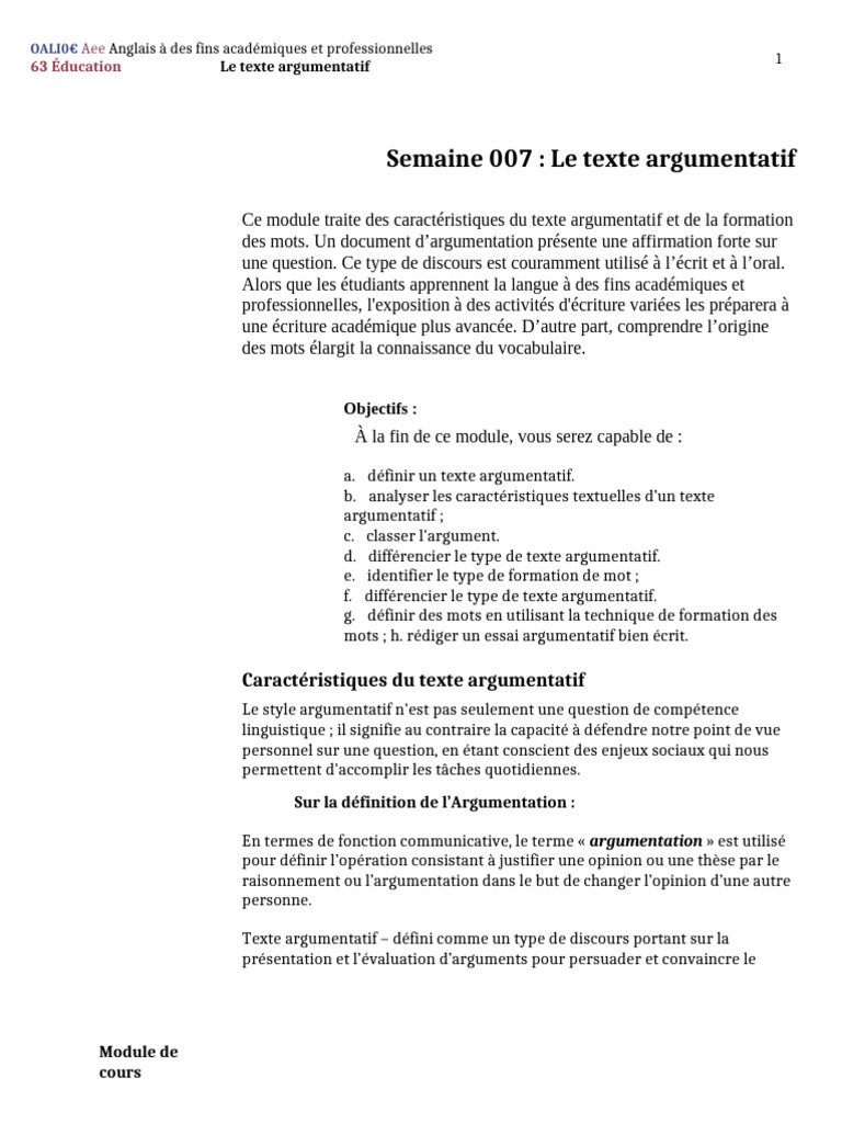 Plan simple d'un texte argumentatif | PDF | Argumentation | Vérité