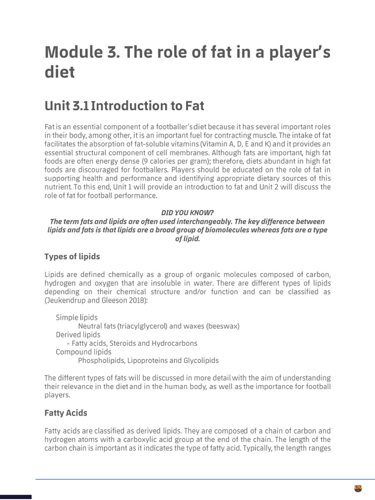 Module 3. The Role of Fat in A Player's Diet | PDF