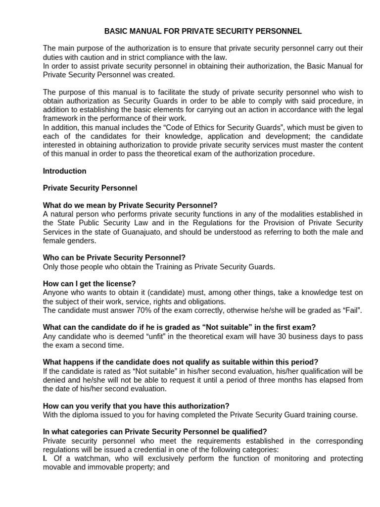 Private Security Personnel Training Manual | PDF | Arrest | Criminal ...