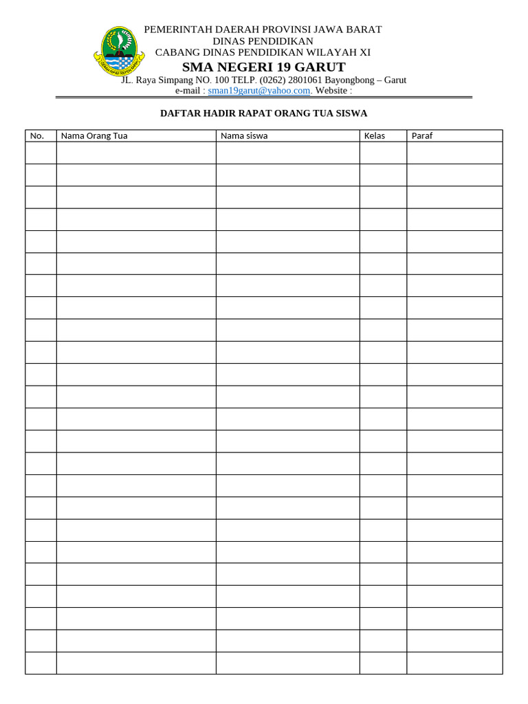 daftar hadir rapat orang tua | PDF