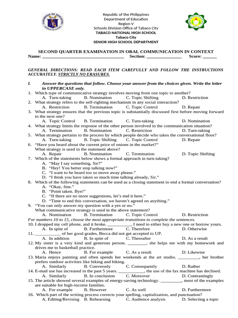 Second Periodic Test in Oral Communication | PDF | Communication ...