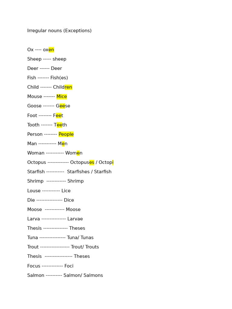 Irregular Nouns | PDF