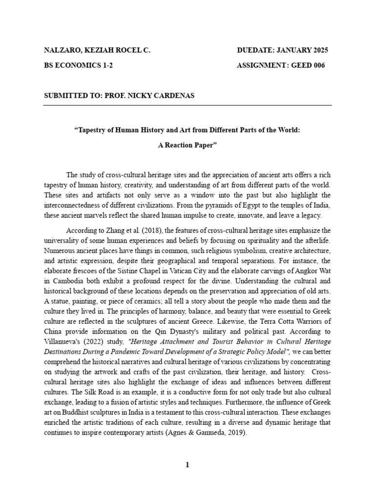 Art Appreciation Reaction Paper Example | PDF | Tourism | Liberal Arts ...