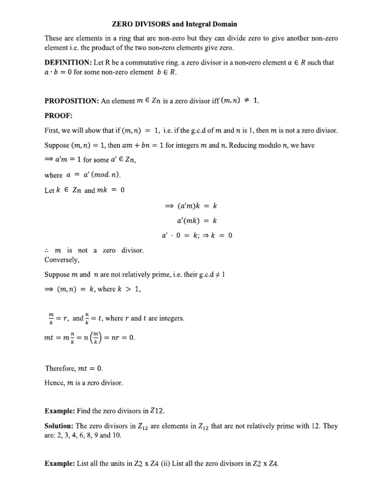 ZERO DIVISORS and Integral Domain | PDF