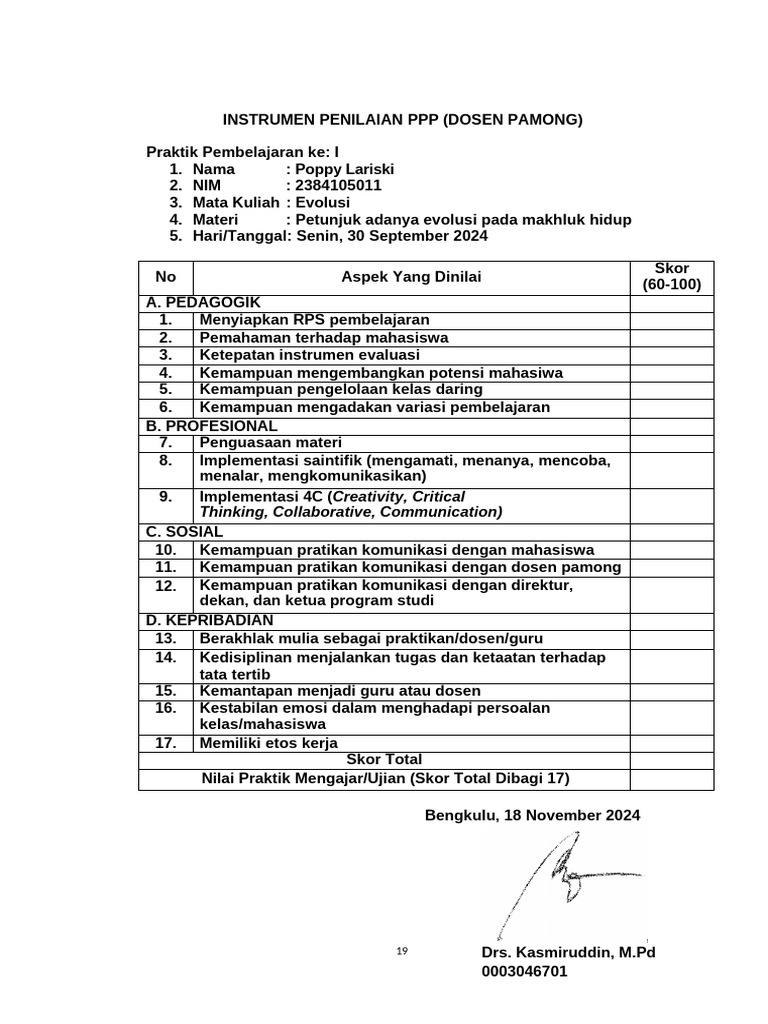 Instrumen Penilaian PPP 1 | PDF