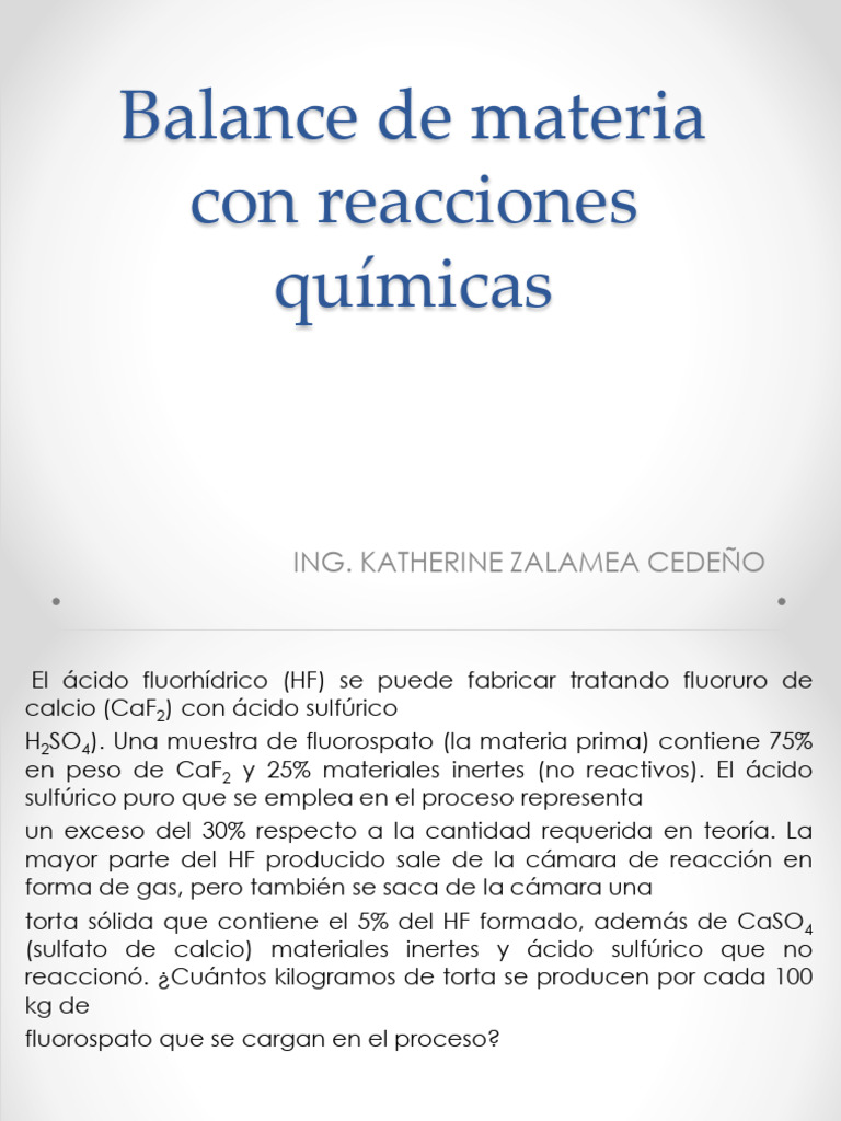 Ejercicios Balance en Reactores | PDF | Ácido sulfúrico | Ácido nítrico