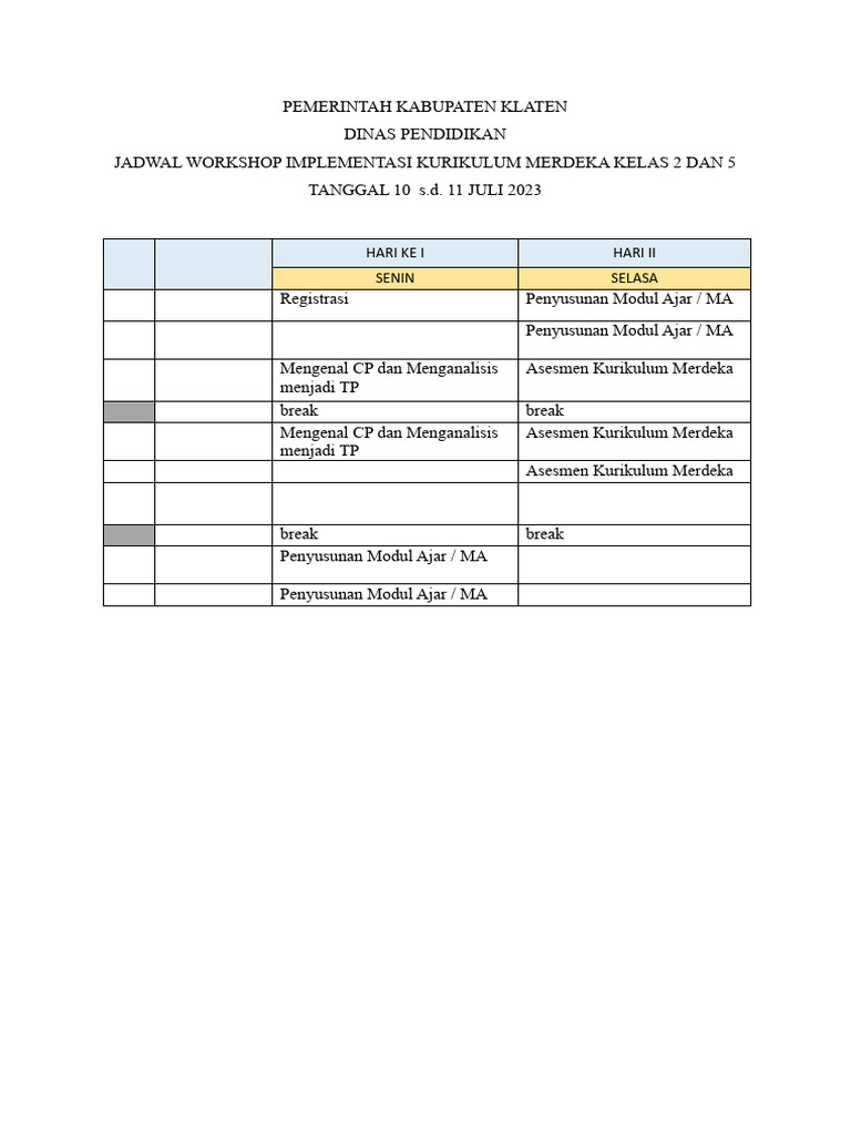Jadwal Workshop IKM Kawedanan Gondang | PDF