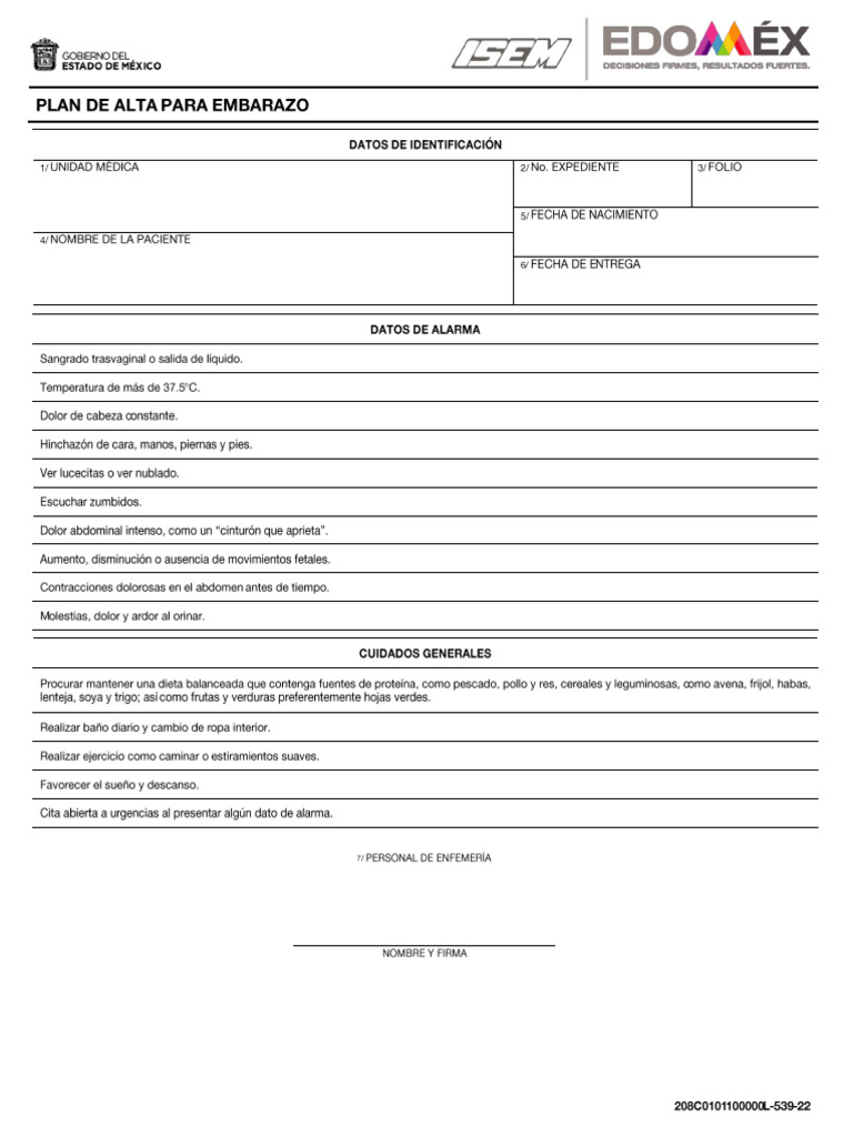 PLAN DE ALTA EMBARAZO | PDF