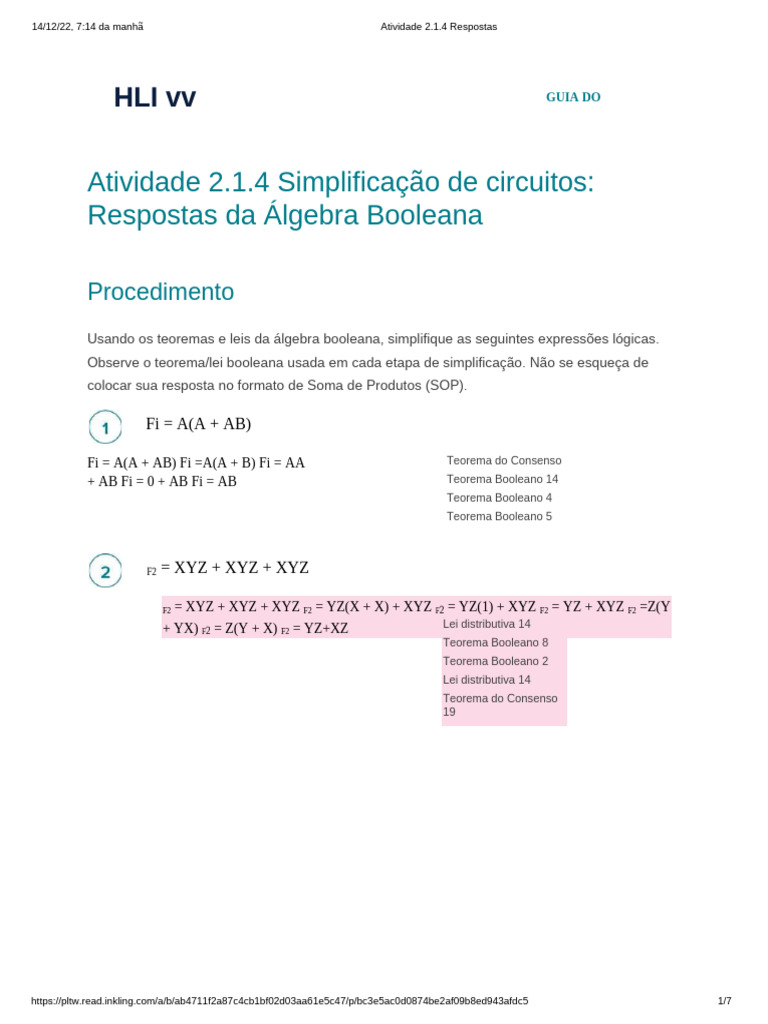 Atividade 2.1.4–5 Gabarito | PDF | Lógica | Álgebra