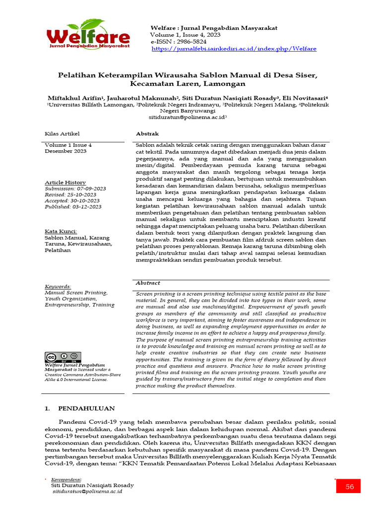 Pelatihan Keterampilan Wirausaha Sablon Manual Di Desa Siser, Kecamatan ...