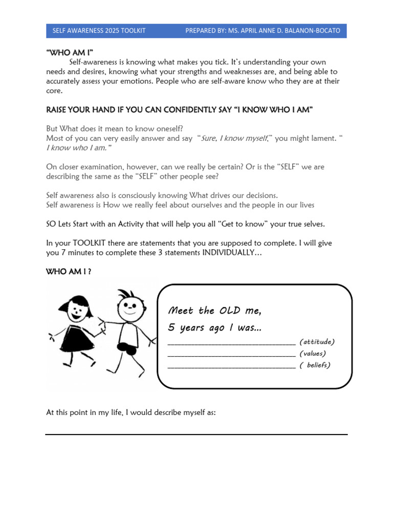 Self Awareness 2025 April+STUDENT%27S+COPY | PDF | Self Awareness | Thought