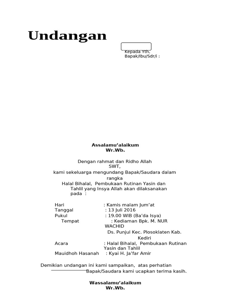 Surat Undangan Yasinan | PDF