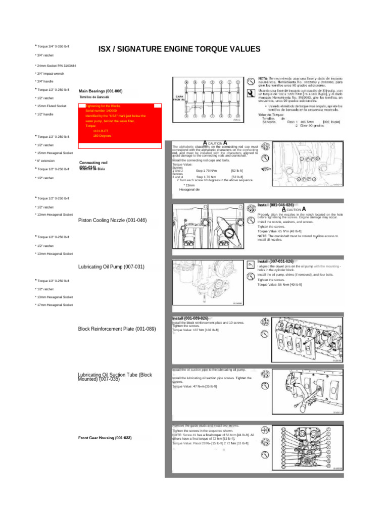 ISX Piston Cooling Nozzle Torque Specs | PDF | Screw | Mechanical ...
