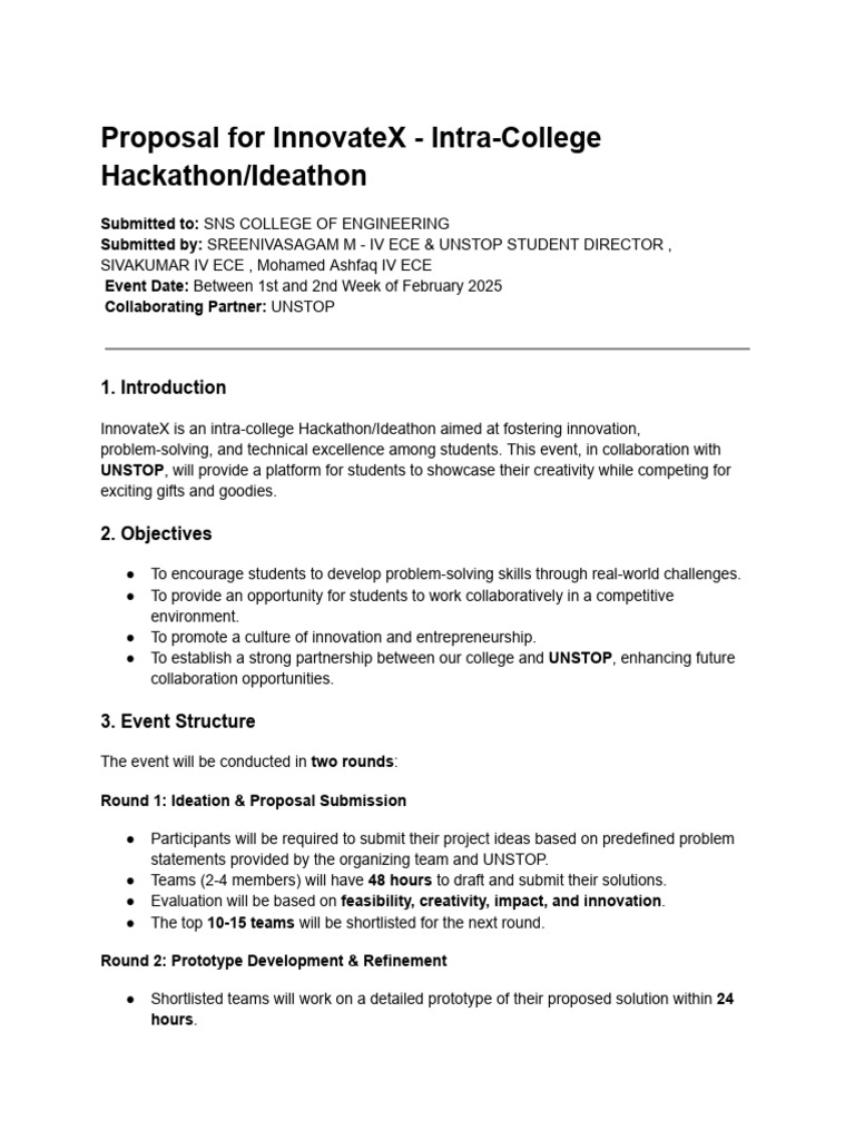 Innovate X Hackathon Event Proposal | PDF | Human Communication