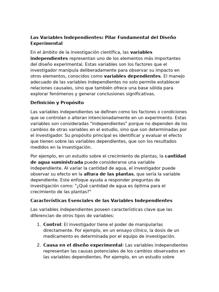 Las Variables Independientes | PDF | Experimentar | Diseño de experimentos