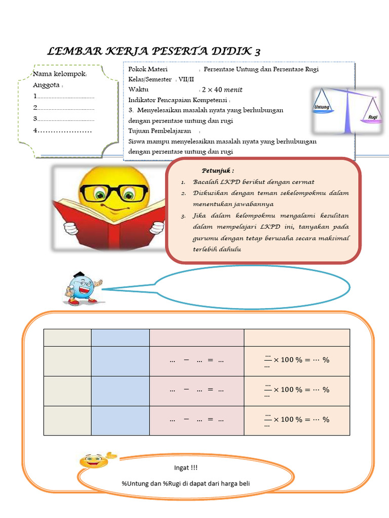 LKPD 3 Persentase Untung Dan Rugi | PDF