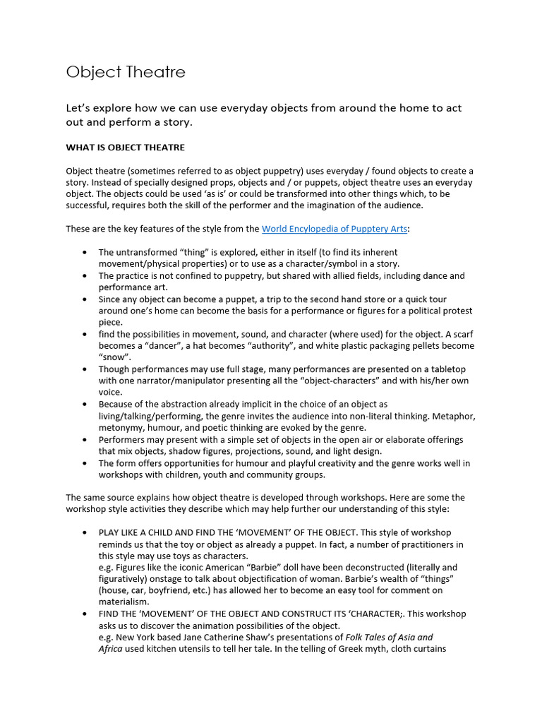 Object-theatre: Intro | PDF | Puppetry