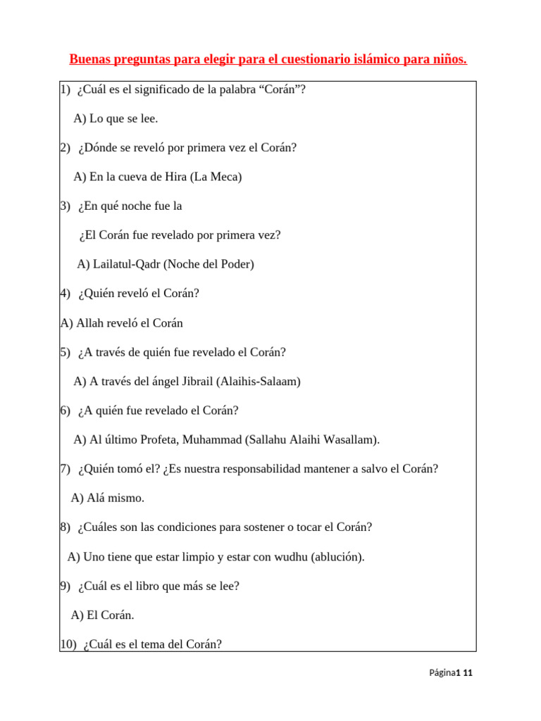 Preguntas y Respuestas para Niños | PDF | Corán | Islam