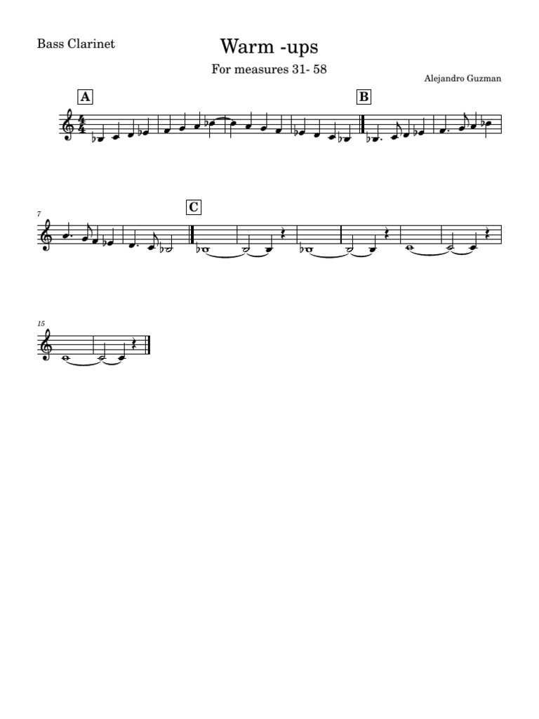 Bass Clarinet Warm-ups: Measures 31-58 | PDF