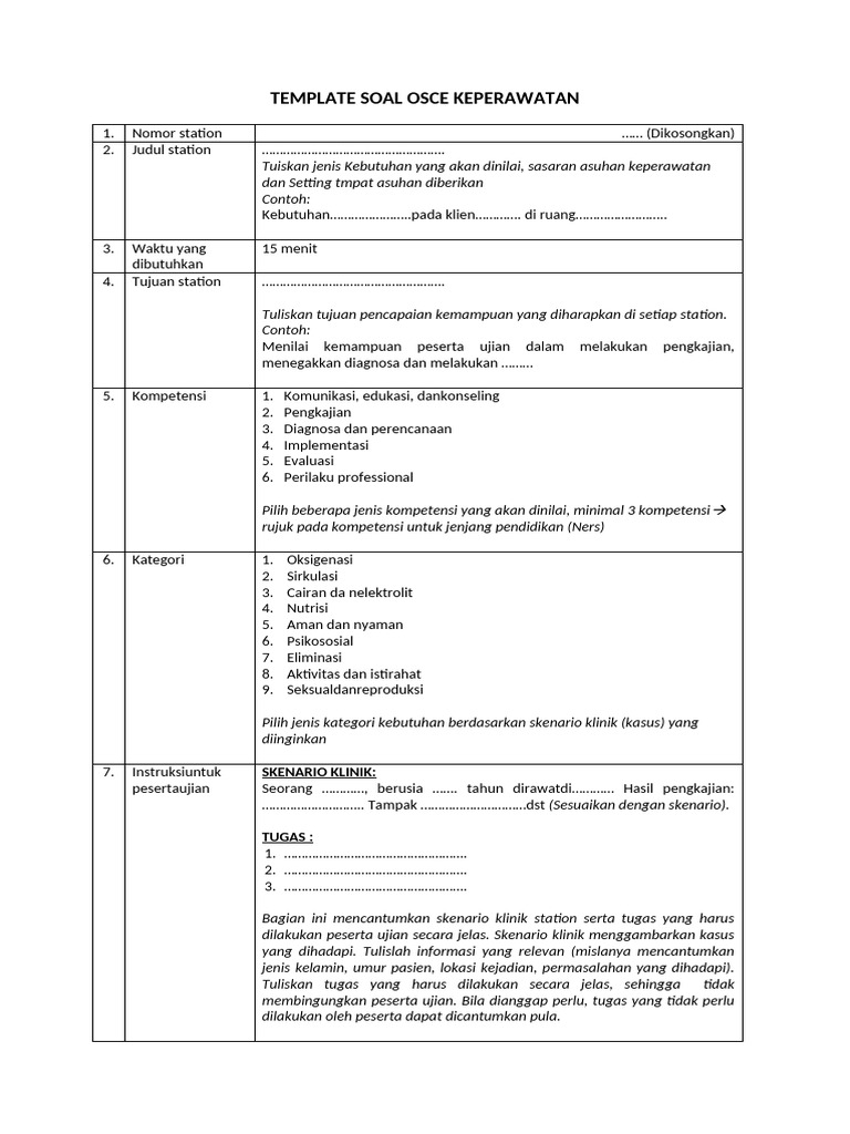 Template Soal OSCE Keperawatan(1) | PDF
