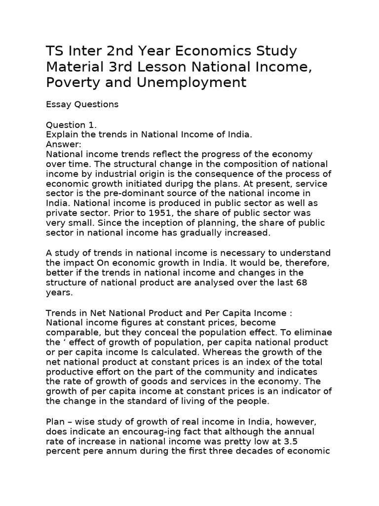 3rd Lesson National Income, Poverty and Unemployment | PDF ...