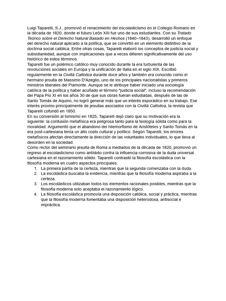 Luigi Taparelli y el Renacimiento Escolástico | PDF | Tomás de Aquino ...
