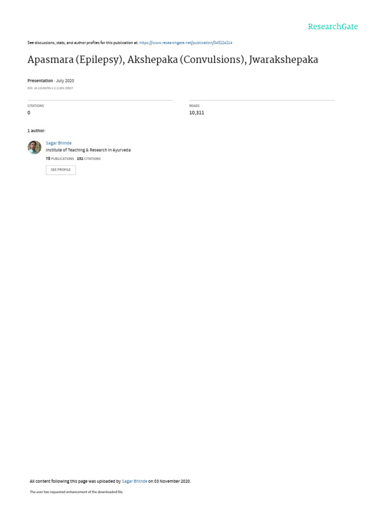 Apasmara (Epilepsy), Akshepaka (Convulsions), Jwarakshepaka: July 2020 ...