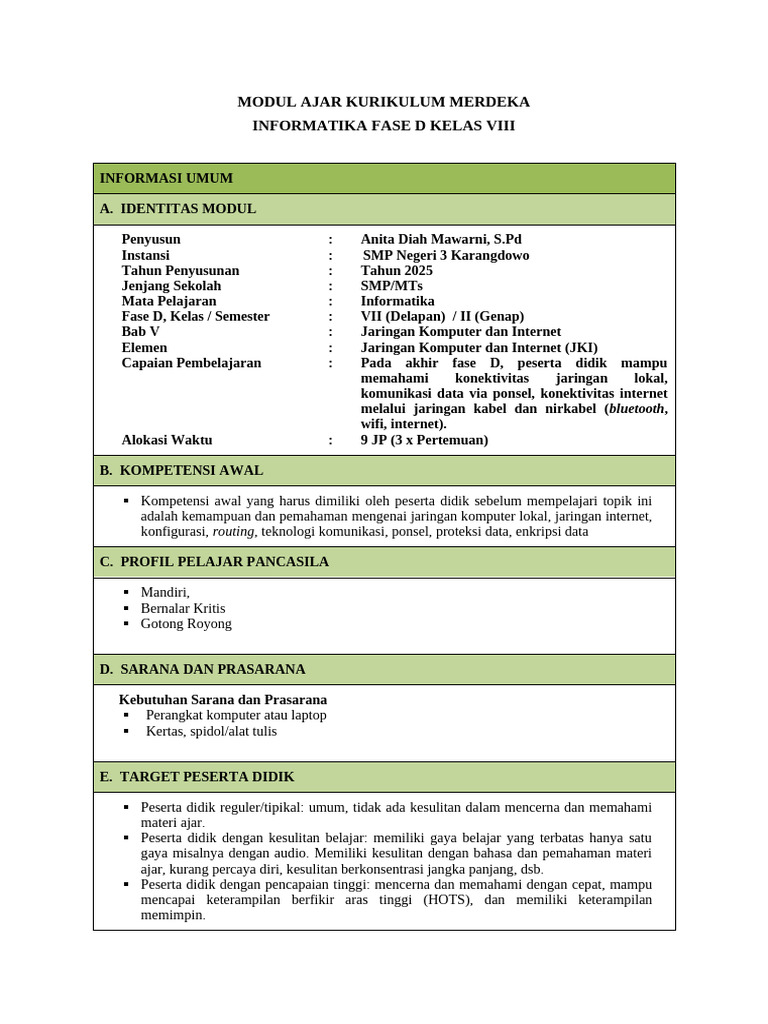 Modul Ajar BAB 5 Jaringan Komputer Dan Internet | PDF