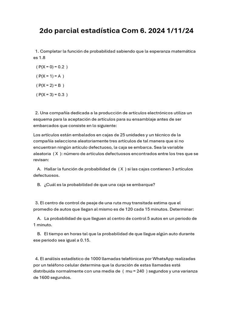 2do Parcial Estadística 2024 Com6 | PDF