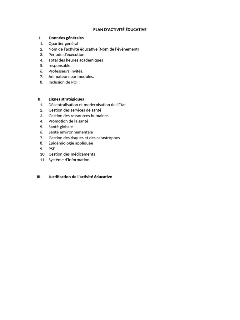 Plan d'Activité Éducative Structuré | PDF | Pédagogie | Gestion des ...