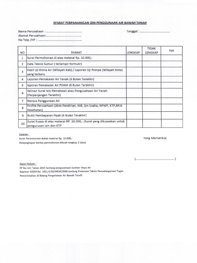 Form Syarat Perpanjangan SIPA Lampung | PDF