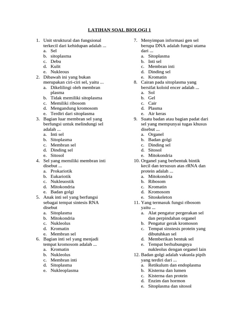 Latihan Soal Biologi 1 | PDF